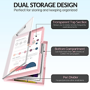 Sooez Clipboard with Storage, Heavy Duty Cleaview Clip Boards 8.5x11 with Dual Storage, Dry Erase Plastic Nursing Clipboard, High Capacity Clipboards Folder for Teacher Nurse, School & Office Supplies