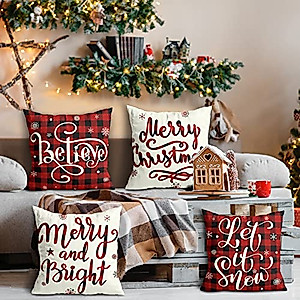 Christmas Decorations Christmas Pillow Covers 18x18 Inches Set of 4 Farmhouse Buffalo Plaid Black and Red Throw Pillow Case Winter Holiday Christmas Decor Home Sofa Couch Cushion Indoor Decorations