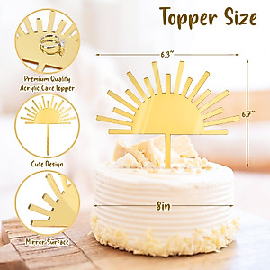 Huray Rayho Sun Acrylic Cake Topper Boho Theme Mirror Cake Topper for Photo Booth Props You Are My Sunshine Birthday Party Supplies First Trip Around the Sun Party Decoration