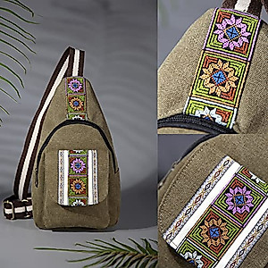 Canvas Messenger Bag,Embroidered Sling Bag,Casual Shoulder Bag,Crossbody Bags For Women,Retro Burglar Travel Backpack (Army Green)