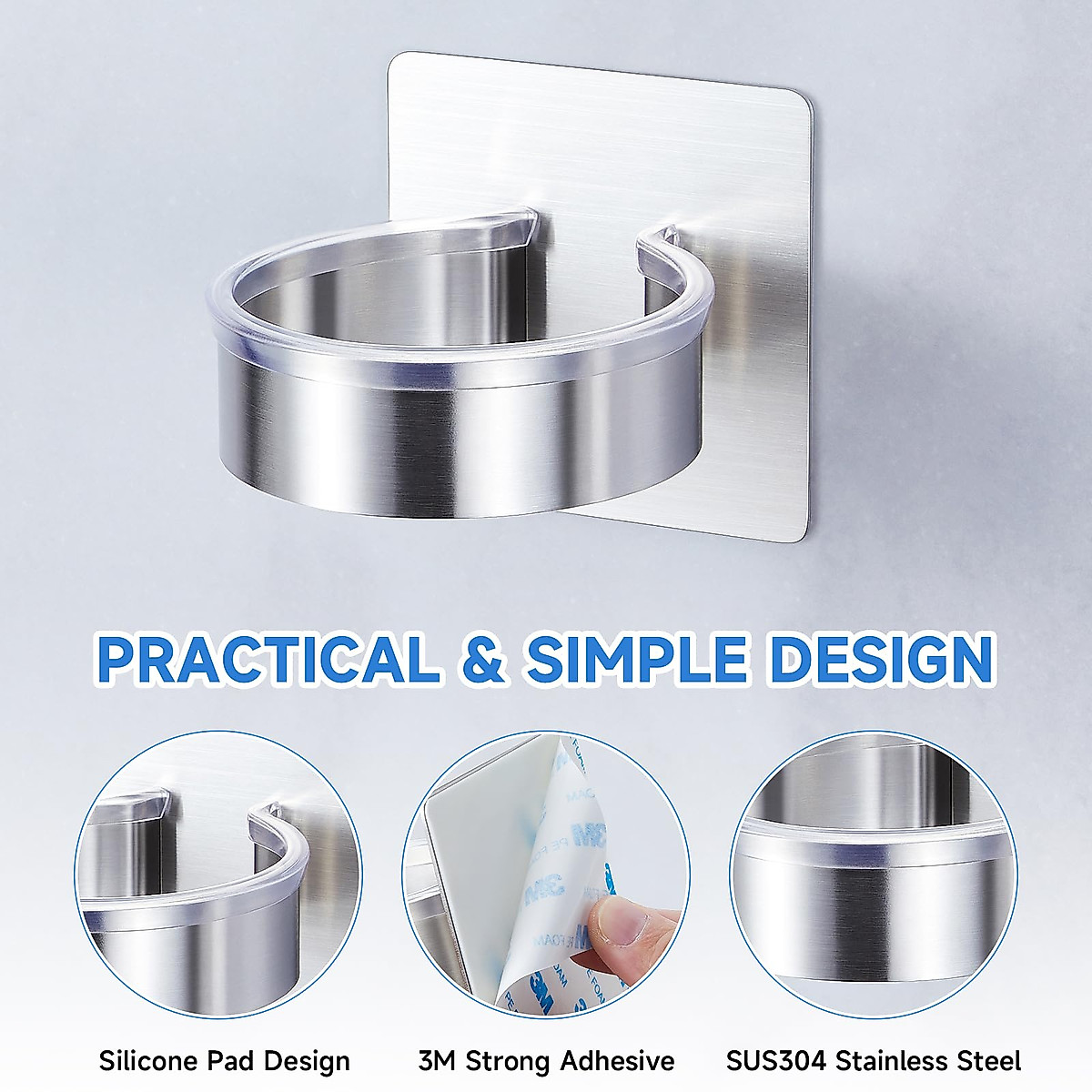 XILIMEN Hair Dryer Holder Wall Mounted, Bathroom Blow Dryer Holder, Stainless Steel Hair Blow Dryer Rack Organizer, Adhesive Hairdryer Holder for Bathroom Barber Shops, Hair Dryer Storage