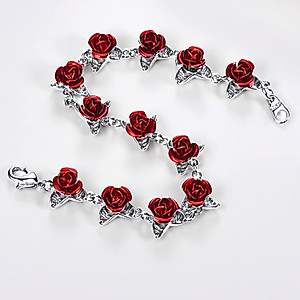 U7 Flower Charm Bracelet Platinum Plated Chain Dozen Red Rose Floral Bracelets for Women
