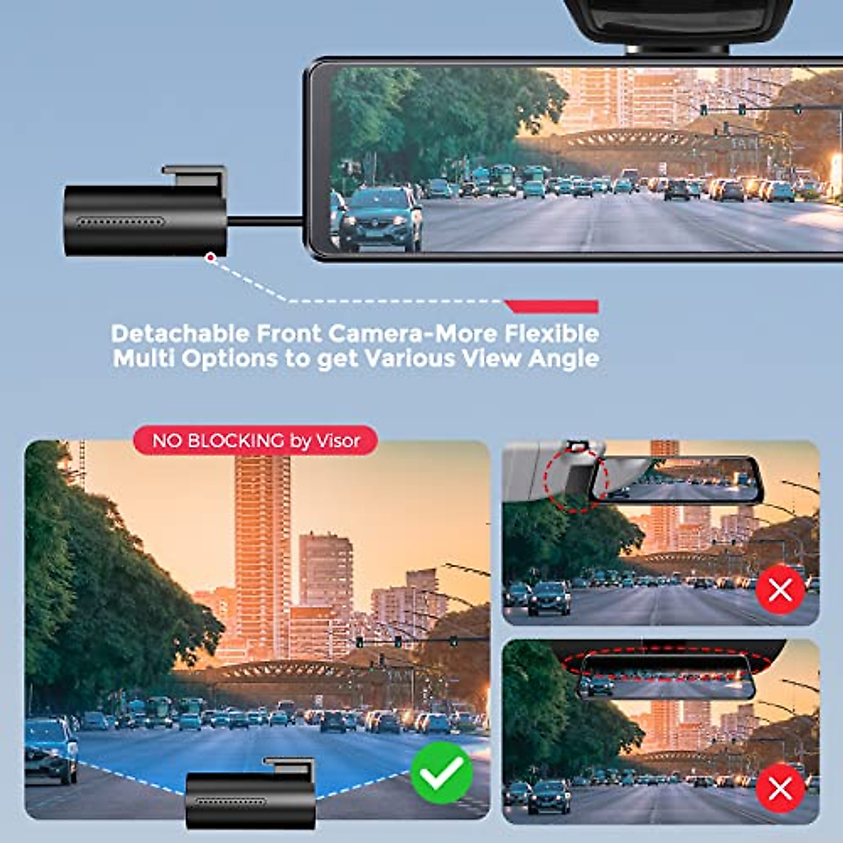 LINGDU LD03 12" Full Touch Screen Mirror Dash Cam with Detached Camera, Front and Rear Dual Cameras, Backup View Mirror Camera, FHD 1080P, Super Night Vision for Car, Includes Free 64GB Card & GPS