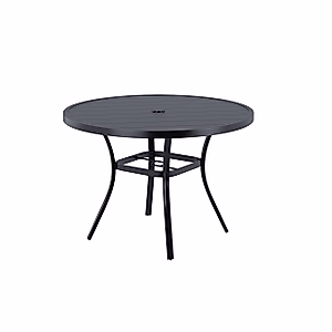 VICLLAX Outdoor Patio Round Dining Table, 42"x 42" Metal Slatted Round Tabletop with Adjustable Umbrella Hole for Deck Lawn Garden Backyard, Black