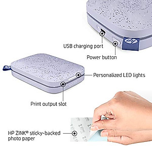 HP Sprocket Portable 2x3" Instant Photo Printer (Lilac) Print Pictures on Zink Sticky-Backed Paper from your iOS & Android Device.