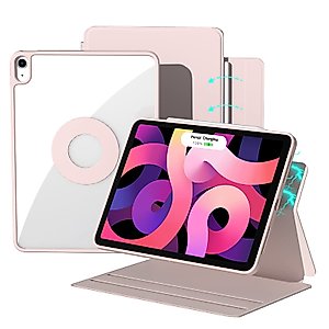Case for iPad Air 5th/4th Generation 10.9 Inch 2022/2020,360 Rotatable with Powerful Magnet,2 in 1 Detachable Clear Case and Washable Semi-Silicone Protective Cover Smart Folio Support Pen Charger