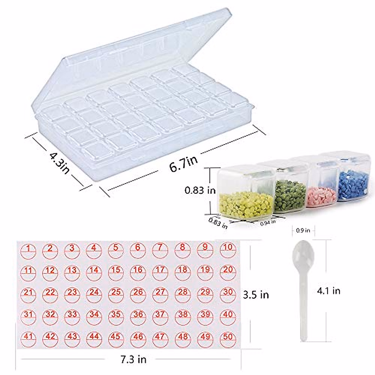 2 Pack 56 Grids Diamond Painting Accessories Storage Box,5D Diamond Art Storage Containers for Jewelry,Portable Bead Storage Art Kit Tool 2 Sets Spoon and Label Stickers
