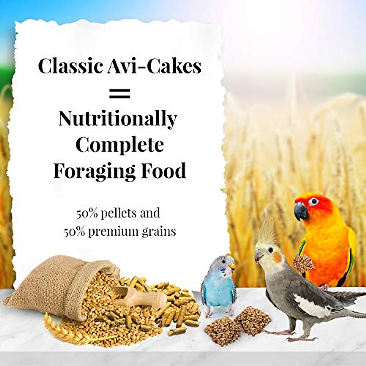 LAFEBER'S Classic Avi-Cakes Pet Bird Food, Made with Non-GMO and Human-Grade Ingredients, for Cockatiels Conures Parakeets (Budgies) Lovebirds, 8 oz