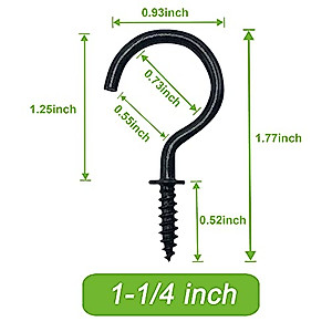 ECKJ 20 Pcs Metal Cup Hooks 1-1/4 Inch Screw-in Hook, Mug Hooks, Heavy Duty Ceiling Hooks for Hanging Plants, Christmas Light, Jewelry, Wind Chimes, Kitchen Hooks Under Shelf, Zinc Plated Black