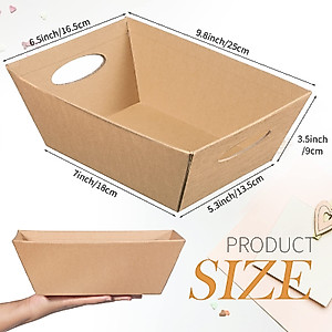 24 Pcs Basket for Gifts 9.8 x 6.5 Inch Christmas Treat Boxes Empty Sturdy Cardboard Trays with Handles Bulk Gift Basket Market Tray Favor for Gift Giving Christmas Decorations(Tan)