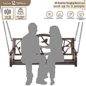 Sophia & William Outdoor Porch Swing Chair Hanging Patio Metal Bench Heavy Duty Swing Garden Bench with Bird Pattern Backrest, 450lbs Weight Capacity