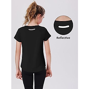 EXARUS 4 Pack Girls Athletic Shirts Short Sleeve Quick Dry Crewneck Tee Activewear Performance Tops for Kids 8-16Y Set 3 10Y