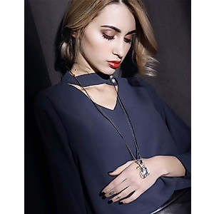 Rigant Gold Plated Heart Cut & Teardrop Swarovski Elements Crystal Bow Tie Cat Animal Pendant Long Chain Necklace