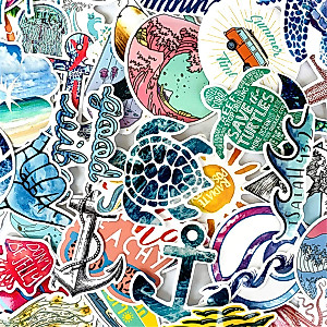 Beach Surfing Stickers 50pcs for Laptop Water Bottle Luggage Snowboard Bicycle Skateboard Decal for Kids Teens Adult Waterproof Aesthetic Stickers