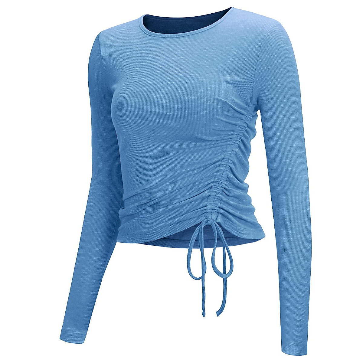 Yoga Tops for Women Ruched Long Sleeve(Blue,S)