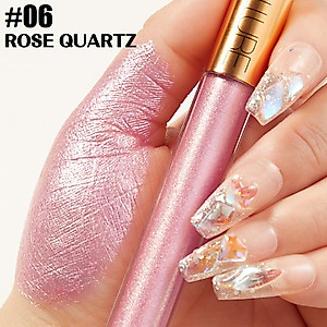 FOCALLURE Metallic Chameleon Liquid Lipstick, Glitter Lip Gloss, Shimmery Finish, Nonstick Cup Lip Makeup for Costume, Cosplay, Rave Festival, 06 ROSE QUARTZ