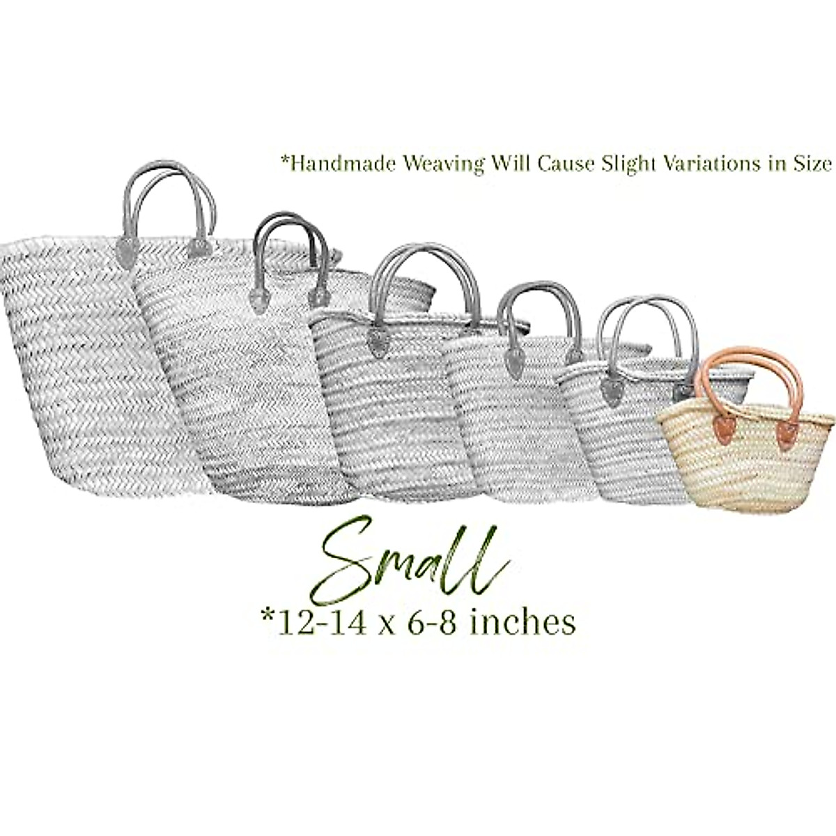 French Market Basket Bag | Handmade Moroccan Seagrass Baskets - Small (14x7) | Wicker Basket for Beach, Laundry, Toy, Blanket, Storage, Baby, or Picnic