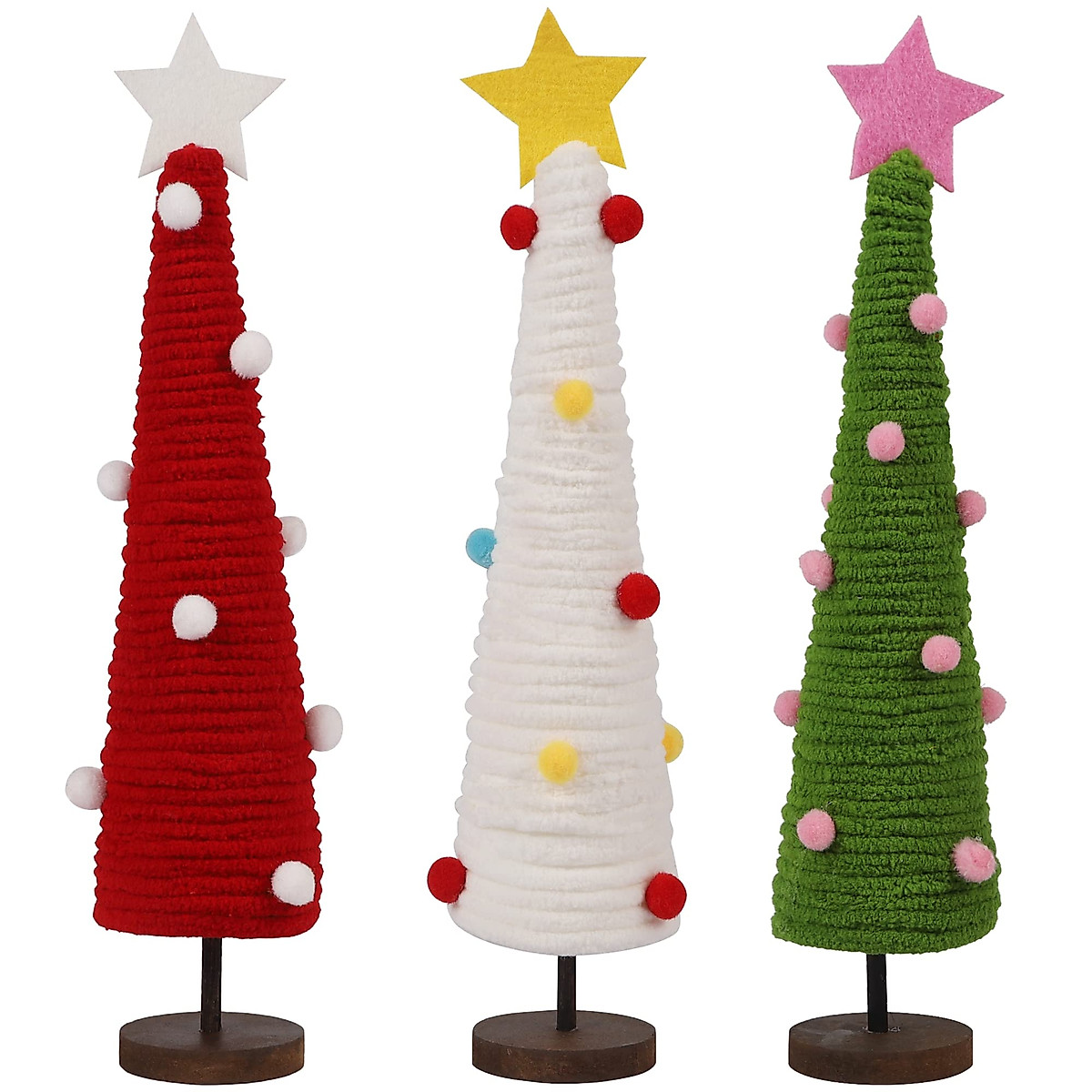 Prsildan 3 Pcs 12" Christmas Table Decorations Mini Trees, Xmas Table Trees Decorations with Topper Stars, Holiday Christmas Ornaments for Indoor Home Kitchen Wedding Decor