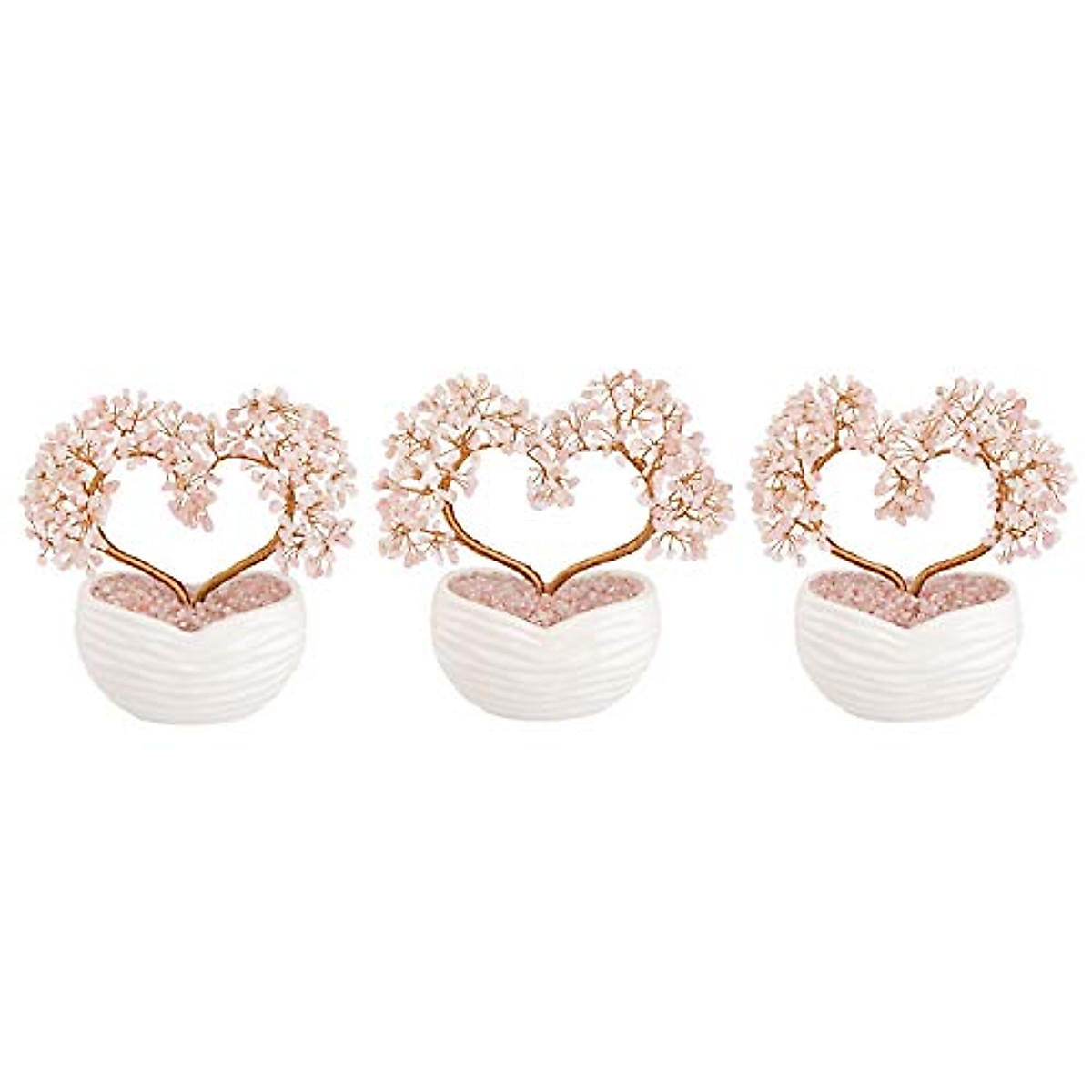 Jovivi Rose Quartz Crystal Heart Money Tree Healing Gemstone Bonsai Ornament for Wedding Ceremony Reiki Balancing Energy Meditation Feng Shui Wealth & Good Luck Home Indoor Office Decor 7.87"-8.26"