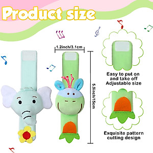 4 Pieces Baby Wrist Rattles Animal Pattern Newborn Rattle Foot Rattles Toy for Babies Boy Girl Infant Birthday Gifts Educational Toys, 4 Designs (Elephant, Donkey, Butterfly, Honeybee)