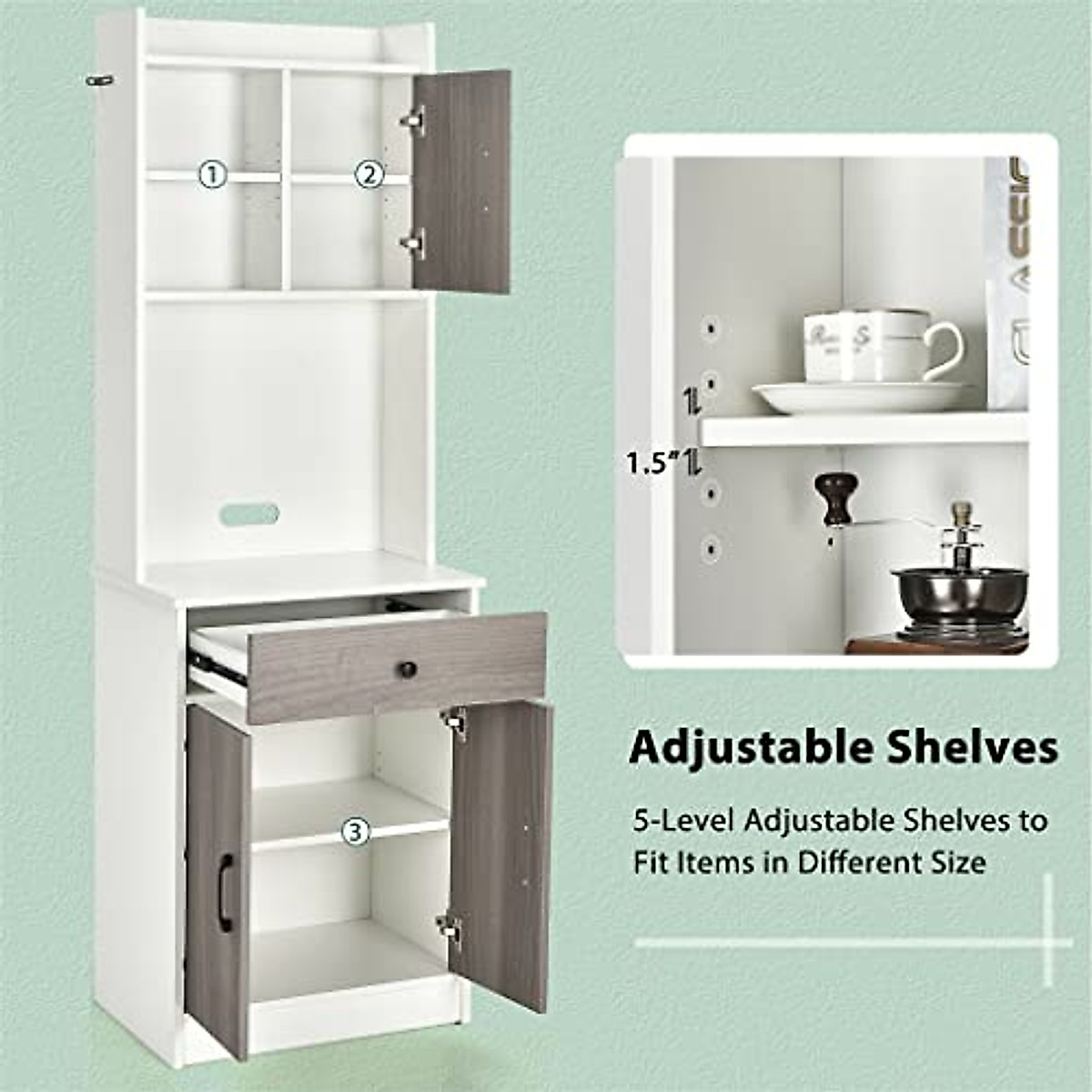 YDXNY Three Door 71" Kitchen Buffet Storage Cabinet with Trolley Adjustable Shelves Black/White (Color : E, Size : As Shown)