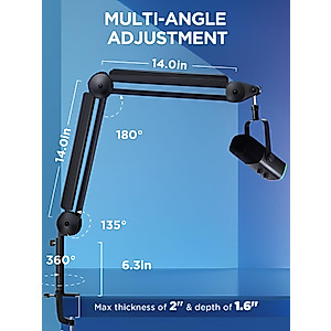 InnoGear Mic Boom Arm Microphone Stand Cable Management for Blue Yeti FIFINE AM8 K669B HyperX QuadCast S SoloCast AT2020 Shure SM7B MV7 and Other Microphone