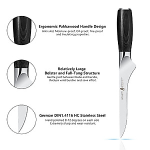 TUO 6 inch Boning Knife, Fish Fillet Knife Deboning Knife for Meat, German HC Super Steel Ergonomic Pakkawood Handle with Gift Box, Goshawk Series