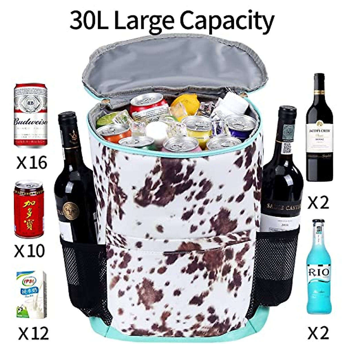 Cooler Backpack Women Cow Leak Proof Backpack Cooler Bags Lightweight Soft Lunch Backpack with Cooler Compartment,Wine Cooler for Hiking Camping,24 cans…
