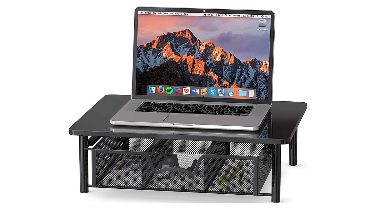 Simple Houseware Monitor Riser with Drawer - Black