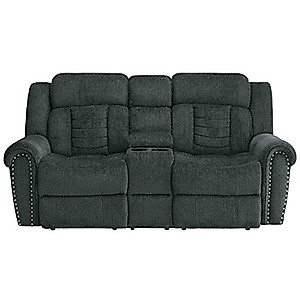 Homelegance Nutmeg Upholstered Double Reclining Loveseat with Console, Charcoal Gray
