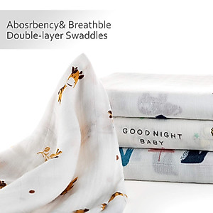 upsimples Baby Swaddle Blanket Unisex Swaddle Wrap Soft Silky Muslin Swaddle Blankets Neutral Receiving Blanket for Boys and Girls, Large 47 x 47 inches, Set of 4-Sika Deer/Elephant/Lion/Fox