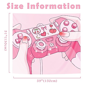 Pecfamly Cutecore Cute Pink Kawaii Anime Tapestry for Bedroom Teen Girl, Cutecore Kawaii Gamer Girl Anime Room Home Decor (59" x 51")