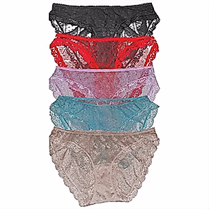 Sexy Basics Women's Soft & Stretchy Lace Bikini Underwear Panties - Multi Color Packs (Small, 5 Pack- Assorted Solid Colors)