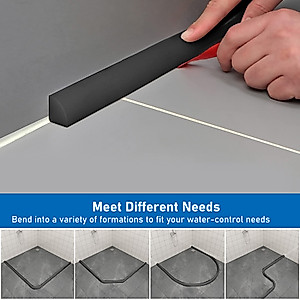 Shower water guard, Self adhesive shower water dam right angle water stopper shower Collapsible, Corner Water Strip Dam for Countertop to keep water Inside 0.71''Hx 0.86''W (39inch, black)