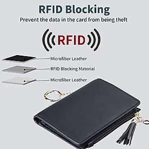 Gostwo Wallet Women, Bifold Leather Small Wallets Woman, Slim RFID Credit Card Wallet with ID Window and Zippered Coin Pocket, Cute Small Wallet with Tassel for Girls Teens Ladies, Black