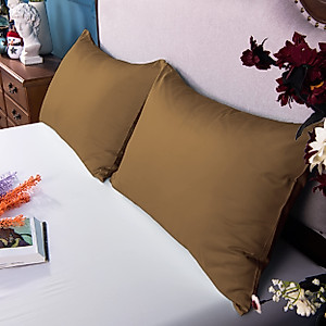 NTBAY Egyptian Cotton Queen Pillowcases - Set of 2, 500 Thread Count Cotton Pillowcases - Soft and Breathable Envelope Closure Pillow Cases - 20x30 Pillow Covers for Bed, Brown