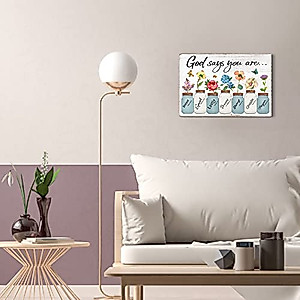 Inspirational Floral Canvas Wall Art: God Says You Are Positive Quotes Wall Decor, Flowers in Mason Jar Picture Motivational Bible Verse Poster for Women Bedroom Home Decoration 10" x 15"