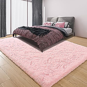 Quenlife Fluffy Rug for Living Room, Plush Shaggy 6x9 Rug for Bedroom, Soft Area Rugs Fuzzy Carpet with Anti-Slip Bottom for Kids Grils Room Nursery Home Decor, Pink