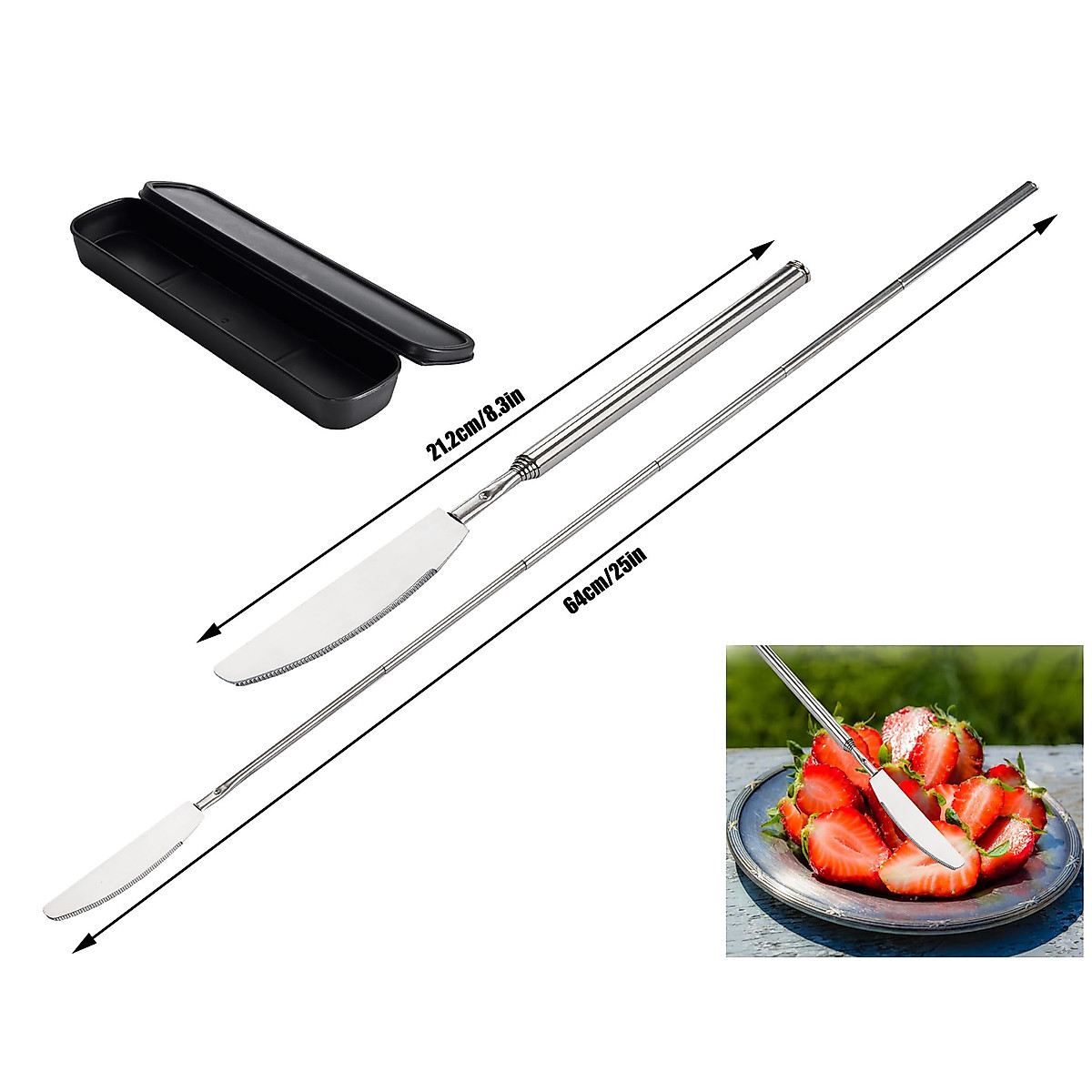 TSTQH 63 cm long stainless steel telescopic knife telescopic dinner fruit dessert knife dinner knife 9 inches ~ 25 inches