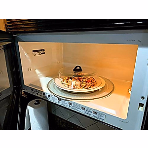 10 Inch Microwaveable Glass Plate Cover w/ Easy-Grip Silicone Handle - Keeps Food from Splattering - Helps Food Heat More Quickly - Handle Stays Cool to Touch - Microwave & Dishwasher Safe