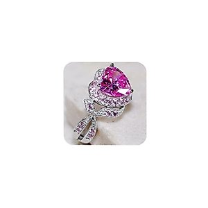 925 Sterling Silver Womens Rings HeartShaped Perfect Cut 3ct Pink Gemstone Ring Shiny Solitaire CZ Cubic Zirconia Ring Promise Love Halo Engagement Wedding Band Eternity Ring for Women HM003 (7)