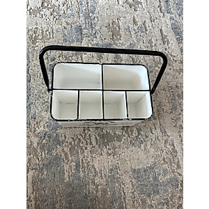 Distressed White, Portable Versatile Metal Storage Caddy Organizer with 6 Compartments & Handle - Perfect for Organizing Kitchen Utensils, Office Supplies, Bathroom Essentials & Bedroom Knick-Knacks