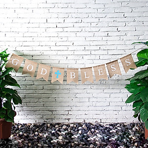 God Bless Baptism Banner by WATINC, Communion Party Banner, Christening Decoration Kit for Wedding, Baby Shower Party, First Communion (Blue)