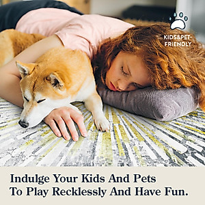 Lahome 8x10 Rugs for Living Room, Modern Area Rugs 8x10 Bedroom Rug Aesthetic Low-Pile Soft Dining Room Rug, Washable Abstract Golden Carpet Indoor for Kids Playroom Nursery