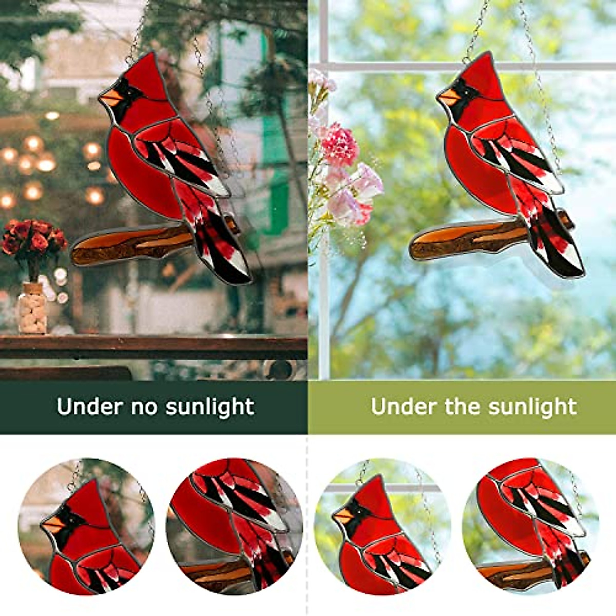 Bluebird and Cardinal Stained Glass Window Hanging Bird Suncatcher for Window