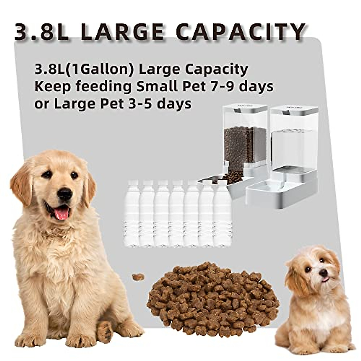 NKECOBJI Gravity Pet Feeder and Water Dispenser Set, Automatic Dog Feeder and Dog Water Dispenser for Dogs Cats Pets Animals Large Capacity(1Gallon)