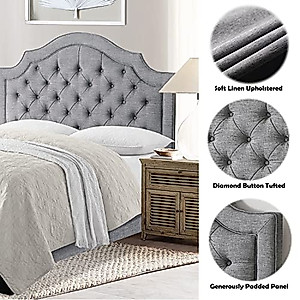 Rosevera Angelo Linen Upholstered Bed with Adjustable Headboard and Button Tufting, Full, Gray