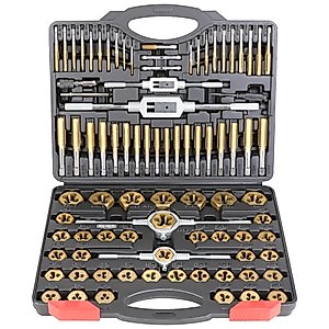 WYNNsky Die and Tap Set in SAE and Metric, Hex Threading Dies for External Threads, Thread Tap for Internal Threads, Thread Wrench, Thread Pitch Gauge, 86 Pieces Gauge Kit for DIY Tapered