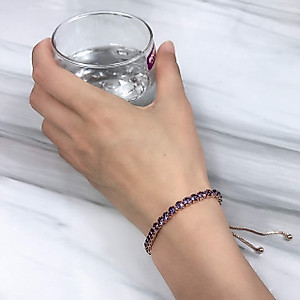 FuSi Women's Slider Tennis Chain Crystal Bracelet Gold Shiny Crystal Slip Full Diamond Jewelry Bracelet (Purple)