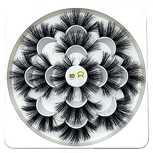 HBZGTLAD NEW 7 Pairs 25mm mink lashes100% mink lashes Soft Dramatic Volume Fake Lashes Reusable Thick False Eyelashes lashes mink(8D-015)